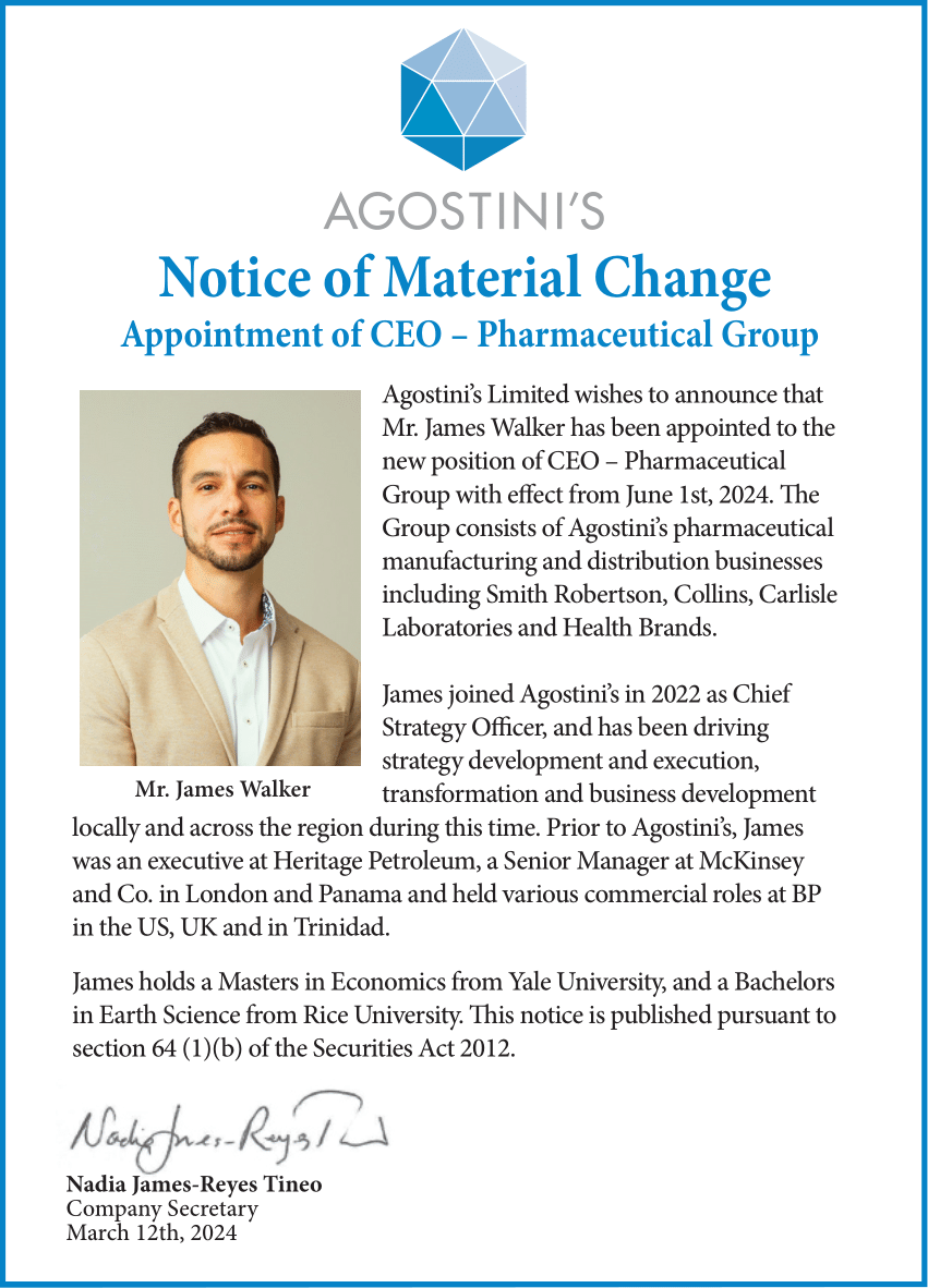 Notice of Material Change - Appointment of CEO - Pharmaceutical Group ...